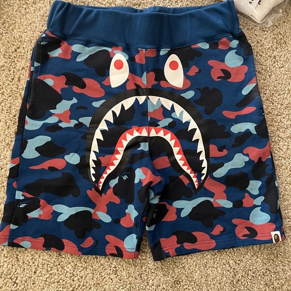 Bape | Shorts | Dark Blue Light Blue Orange Camo Shark Face Full Short ...